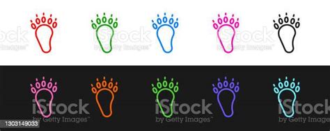 흑백 배경에 격리된 줄 곰 발 발자국 아이콘을 설정합니다 벡터 갈고리 발톱에 대한 스톡 벡터 아트 및 기타 이미지 갈고리 발톱 개념 건강관리와 의술 Istock