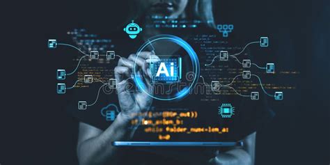 Person Interacting With Ai Hologram Interface Futuristic Tech S Stock Illustration