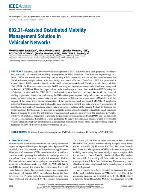Pdf 80221 Assisted Distributed Mobility Management Solution In Vehicular Networks