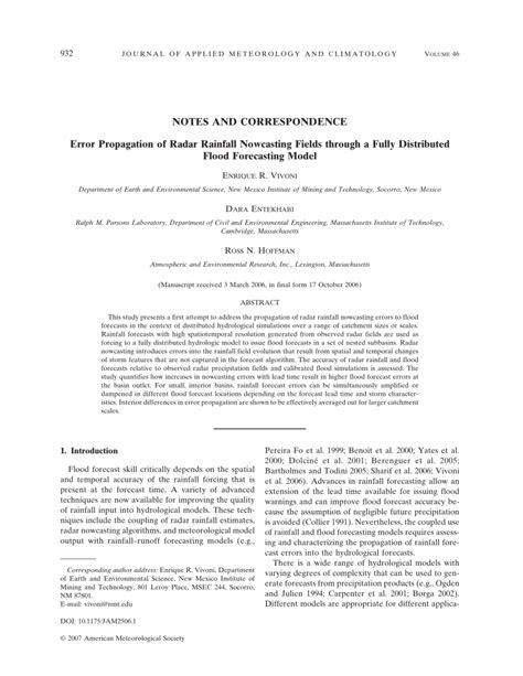 Pdf Error Propagation Of Radar Rainfall Nowcasting Fields Through A