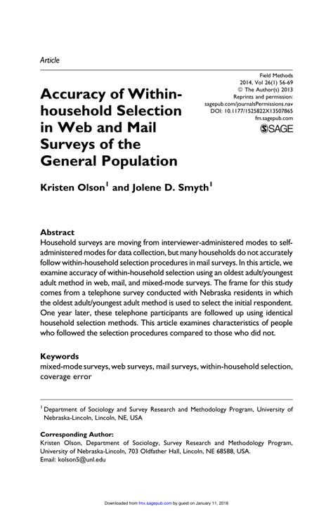 Pdf Accuracy Of Within Household Selection In Web And Mail Surveys Of The General Population