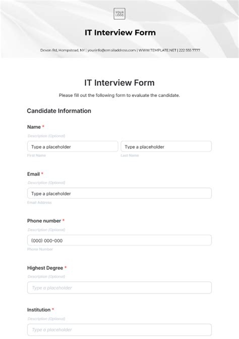 Free Candidate Interview Form Template To Edit Online