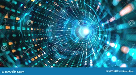 Binary Code Tunnel With Digital Elements Abstract Art Digital Image Aig49 Stock Illustration