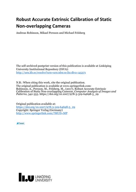 Pdf Robust Accurate Extrinsic Calibration Of Static Non Overlapping