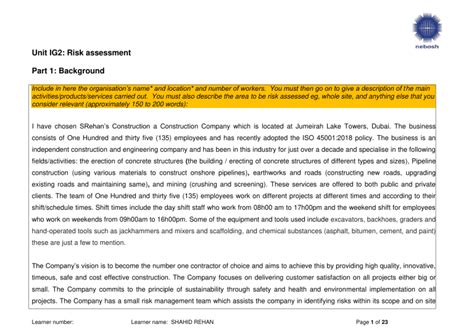 Unit IG2 Risk Assessment Part 1
