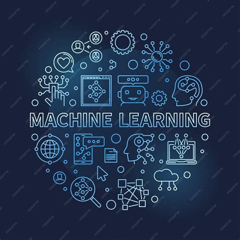 Premium Vector Machine Learning Line Round Blue Banner Ml Technology Vector Illustration