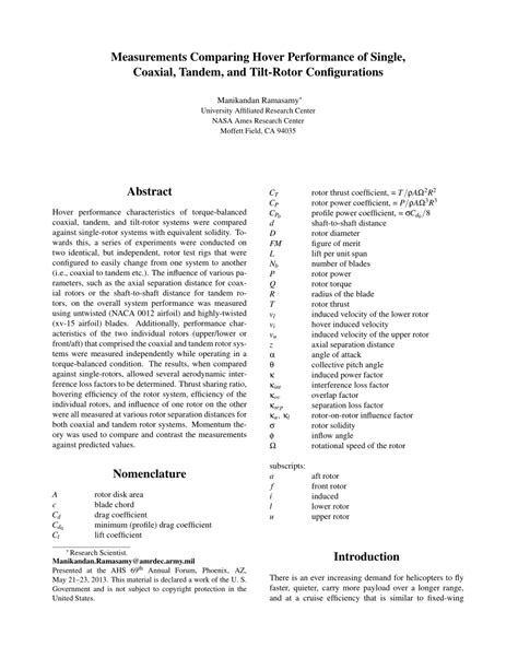 Pdf Hover Performance Measurements Toward Understanding Aerodynamic Interference In Coaxial