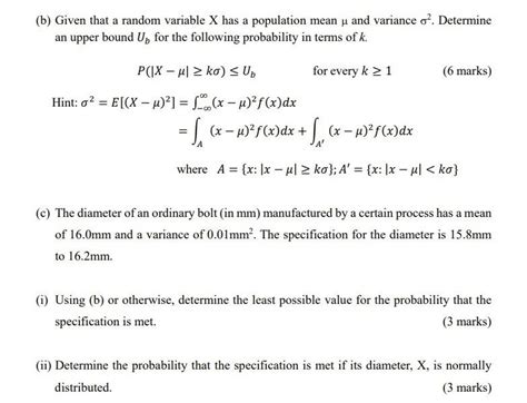 Solved B Given That A Random Variable X Has A Population