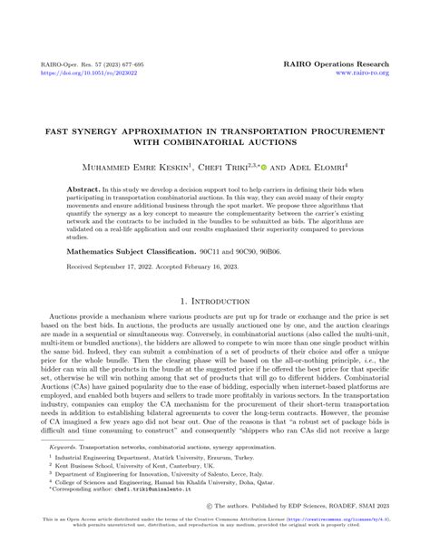 pdf fast synergy approximation in transportation procurement with combinatorial auctions