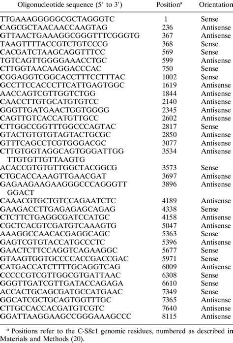 Synthetic Oligonucleotides Used For Nucleotide Sequence Determination Download Table