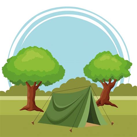 Premium Vector Camping Tent With Trees Around