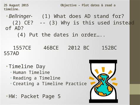 Pptx 25 August 2015 Objective Plot Dates And Read A Timeline