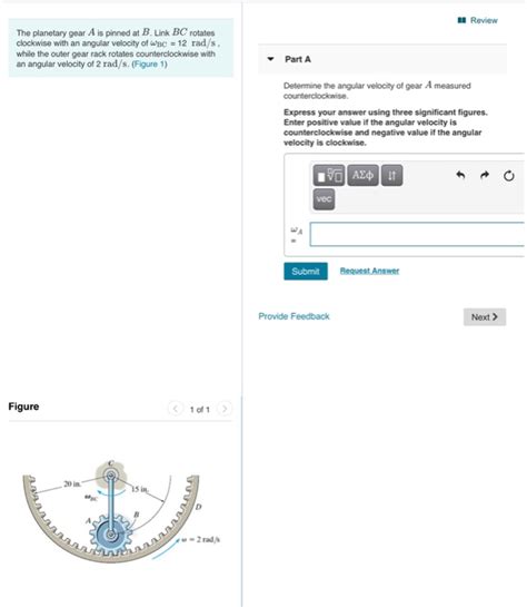 Solved Review The Planetary Gear A Is Pinned At B Link Bc