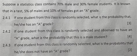 Solved Suppose A Statistics Class Contains Male And Chegg Com