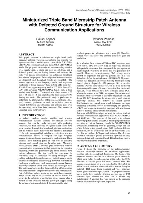 Pdf Miniaturized Triple Band Microstrip Patch Antenna With Defected
