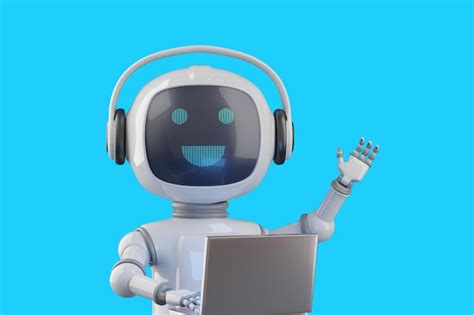 Premium Photo Friendly Cartoon Style Chat Robot With Laptop Waving
