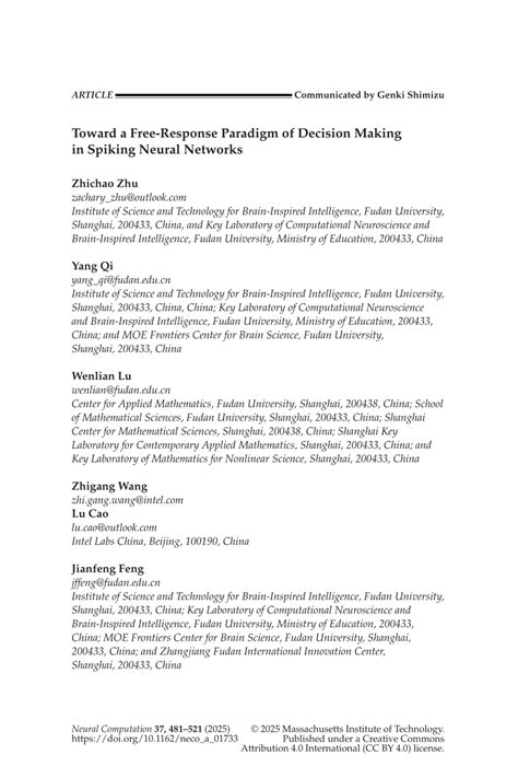 Pdf Toward A Free Response Paradigm Of Decision Making In Spiking Neural Networks