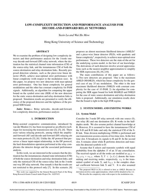 pdf low complexity detection and performance analysis for decode and