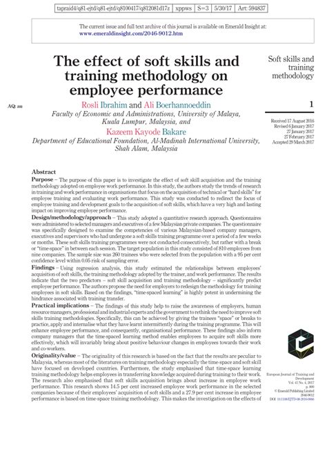 Pdf The Effect Of Soft Skills And Training Methodology On Employee
