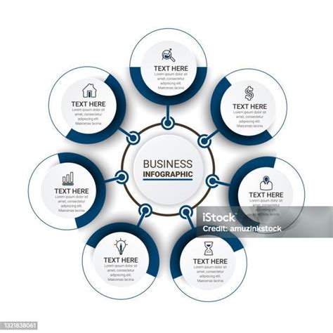 선형 아이콘이 있는 벡터 인포그래픽 요소와 원 주위에 배치된 텍스트 배치위치입니다 인포그래픽 디자인 템플릿입니다 벡터 그림입니다 차트에 대한 스톡 벡터 아트 및 기타 이미지