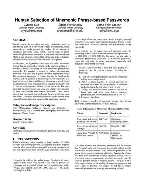 Fillable Online Human Selection Of Mnemonic Phrase Based Passwords Fax