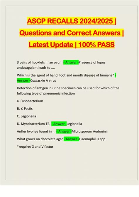 Ascp Recalls 2024 2025 Questions And Correct Answers Latest Update 100 Pass Ascp