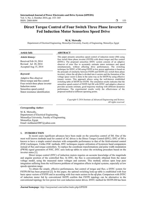 Direct Torque Control Of Four Switch Three Phase Inverter Fed Induction Motor Sensorless Speed