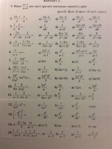 Тестова робота з алгебри для 8 класу з теми « дії з раціональними виразами • Алгебра 8 клас