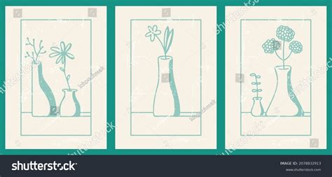 Set Three Abstract Minimalistic Aesthetic Floral Stock Vector Royalty
