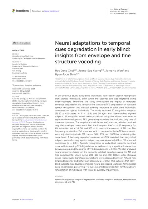 Pdf Neural Adaptations To Temporal Cues Degradation In Early Blind Insights From Envelope And