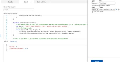 Azure Cosmosdb Unable To Retrieve Count From Cosmos Stored Procedure