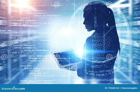 Woman Engineer With Laptop Coding In Data Center Stock Image Image Of