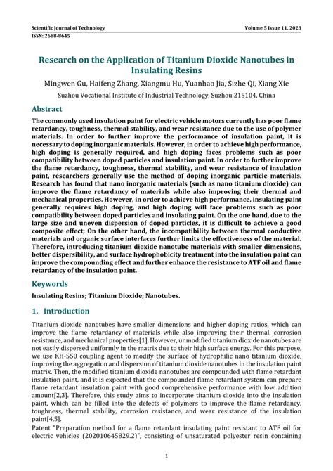 Pdf Research On The Application Of Titanium Dioxide Nanotubes In Insulating Resins