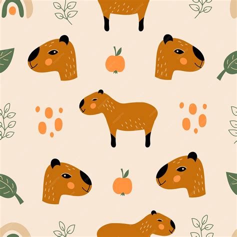 Premium Vector Capybara Seamless Pattern With Nature Elements