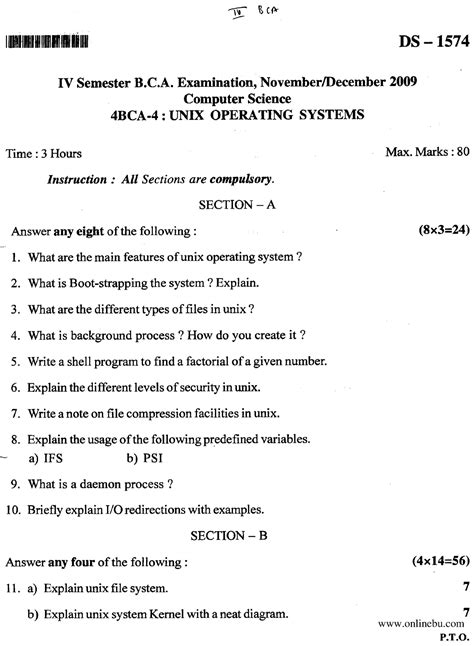 Bca 4 Sem Unix Operating System 2009 Bachelor Of Computer