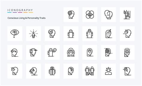 25 의식 생활 및 성격 특성 라인 아이콘 팩 무료 벡터