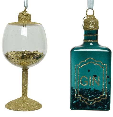 Decoris ნაძვის ხის მოსართავი ჯინის ბოთლი და ჭიქა Veli Store