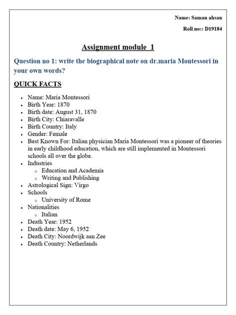 Assignment Module 1 Pdf Montessori Education Mentorship