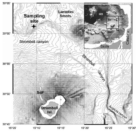 Multi Beam Bathymetry Of The Main Features Of The Submarine Sedimentary Download Scientific