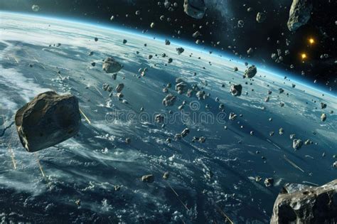 Asteroid Belt With Distant Sun In Space Stock Illustration