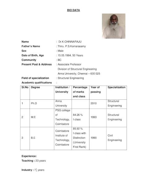 Pdf Bio Data Name Drkchinnaraju Home Anna Of Steel