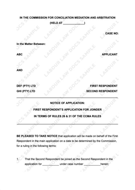 Ccma Rule 26 Joinder Of A Party Application Labour Lab