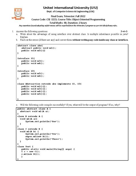 Final Exam Question 223 Cse1115 B Dmf Final Exam Trimester Fall 2022 Course Code Cse 1115