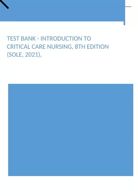 test bank introduction to critical care nursing 8th edition sole 2021 nursing stuvia us