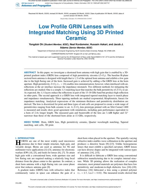 Pdf Low Profile Grin Lenses With Integrated Matching Using 3d Printed Ceramic