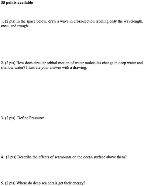 35 Points Available 1 2 Pts In The Space Below Draw A Wave In Cross Section Labeling Only The