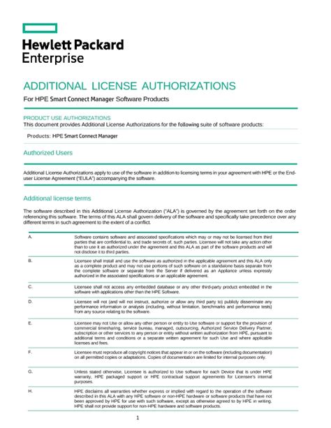 Additional License Authorizations For Hpe Smart Connect Manager Software Products