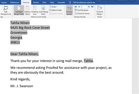 Mail Merge Letter Sle Word