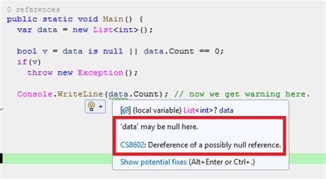 C Introduce Local Refactoring Causes Cs8602 Warning · Issue 57360