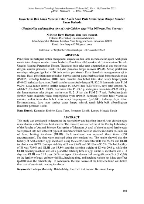 Pdf Hatchability And Hatching Time Of Arab Chicken Eggs With Different Heat Sources